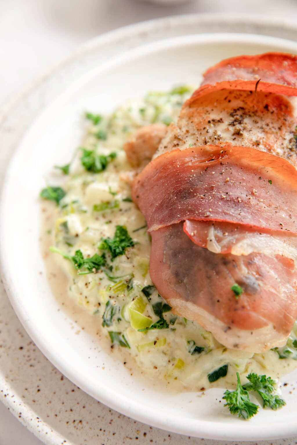 Delicious Prosciutto Wrapped Chicken With Parmesan Leek Sauce
