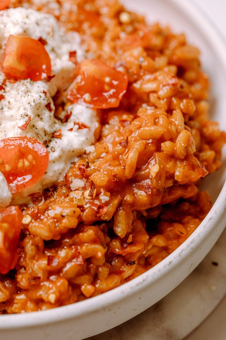 Spicy Roasted Tomato and Burrata Risotto - Elevated Side Dish!