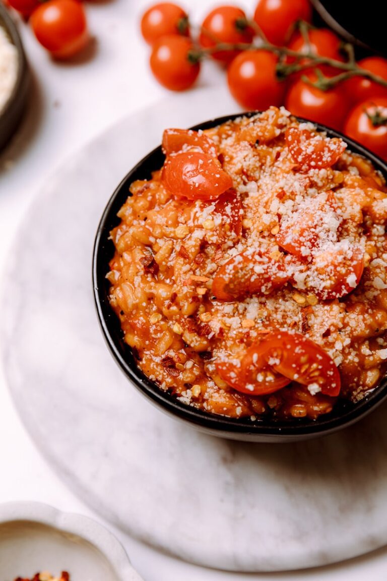 Spicy Roasted Tomato and Burrata Risotto - Elevated Side Dish!