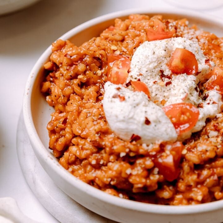 Spicy Roasted Tomato and Burrata Risotto - Elevated Side Dish!