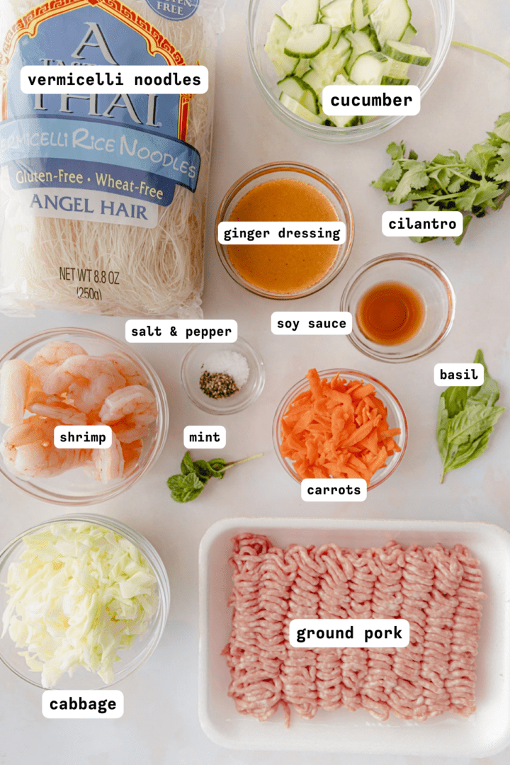 Shrimp Spring Roll Salad Recipe with Ginger Dressing - White Kitchen ...